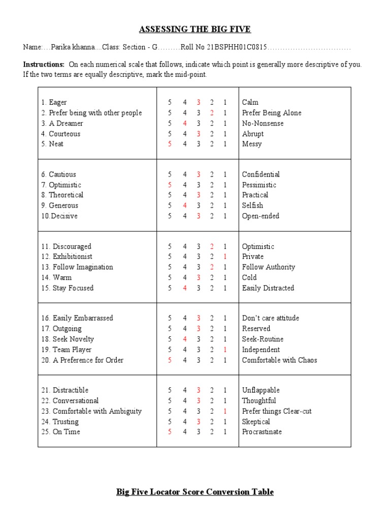 Assessing The Big Five | PDF | Extraversion And Introversion | Social Psychology