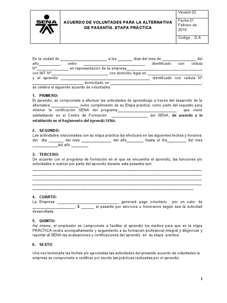 Formato Acuerdo de Voluntades | PDF | Business | Educación avanzada