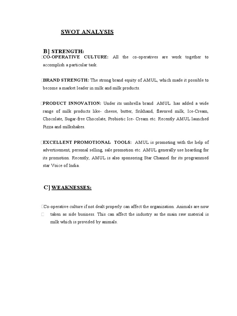 Amul India Company Swot Analysis | PDF