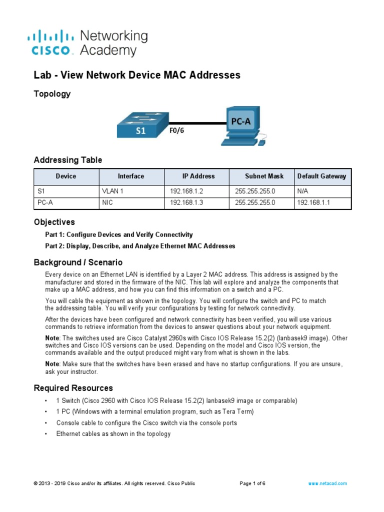 7.2.7 Lab - View Network Device MAC Addresses | PDF | Network Switch | Internet Standards