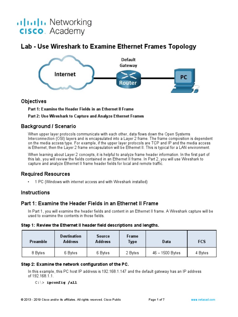 7.1.6 Lab - Use Wireshark To Examine Ethernet Frames | PDF | Computer Standards | Communications ...