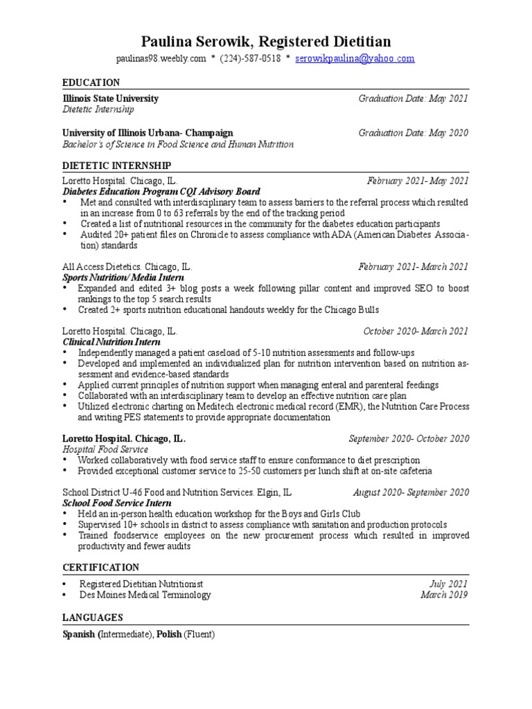 Resume For Health Hub | PDF | Dietitian | Health Care