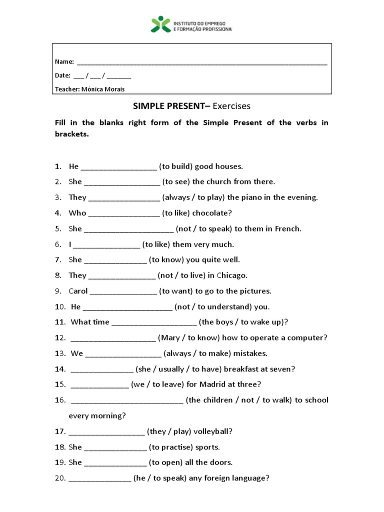 Ficha Present Simple | PDF | Linguistics