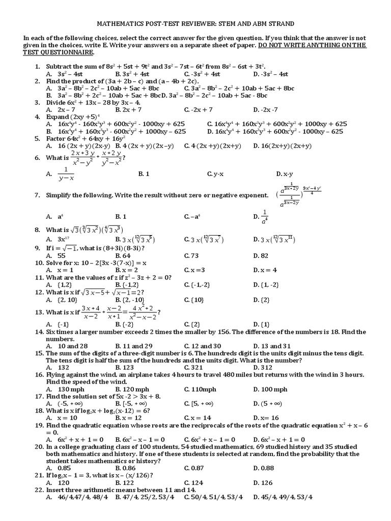 PART TWO REVIEWER - STEM and ABM | PDF | Mathematical Objects ...