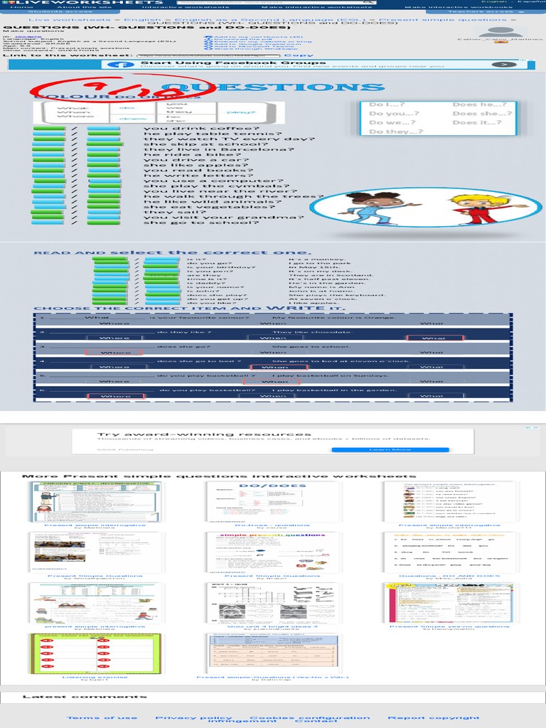 Questions (WH - Questions and Do-Does) Worksheet | PDF | Worksheet ...