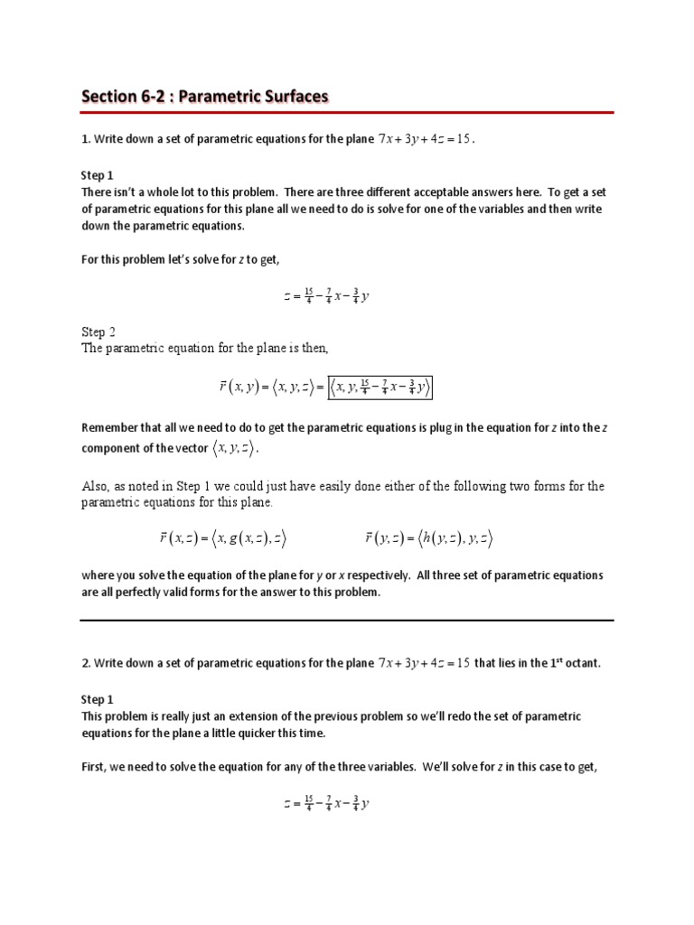 Section 6-2: Parametric Surfaces: Step 2 The Parametric Equation For ...