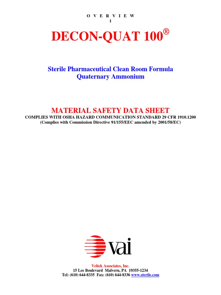 MSDS - Decon-Quat 100 - DQ100-01 | PDF | Superfund | Safety