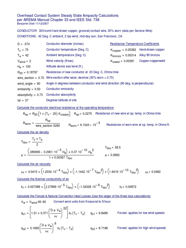 Overhead Contact System Steady State Ampacity Calculations Per AREMA ...