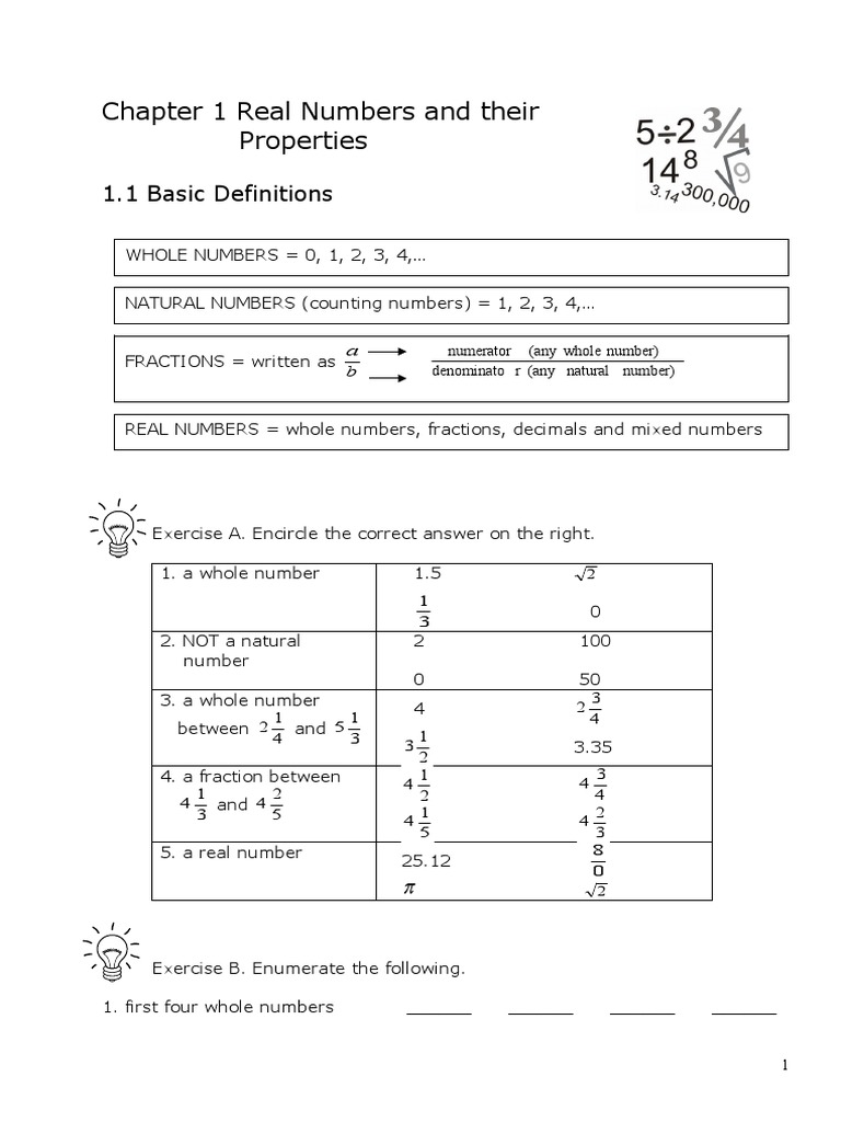 Chapter 1 Real Numbers and Their Properties | PDF | Fraction ...