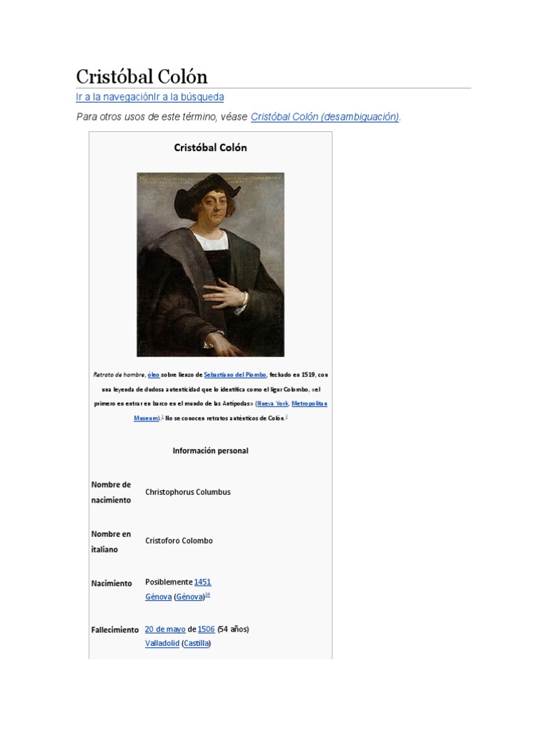 Cristobal Colon | PDF | Cristobal colon | Edad del descubrimiento