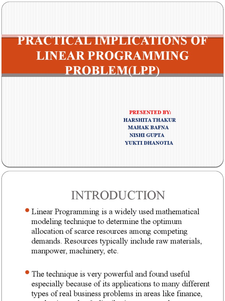 Group-2 Practical Implications of Linear Programming Problem (LPP) | PDF | Linear Programming ...