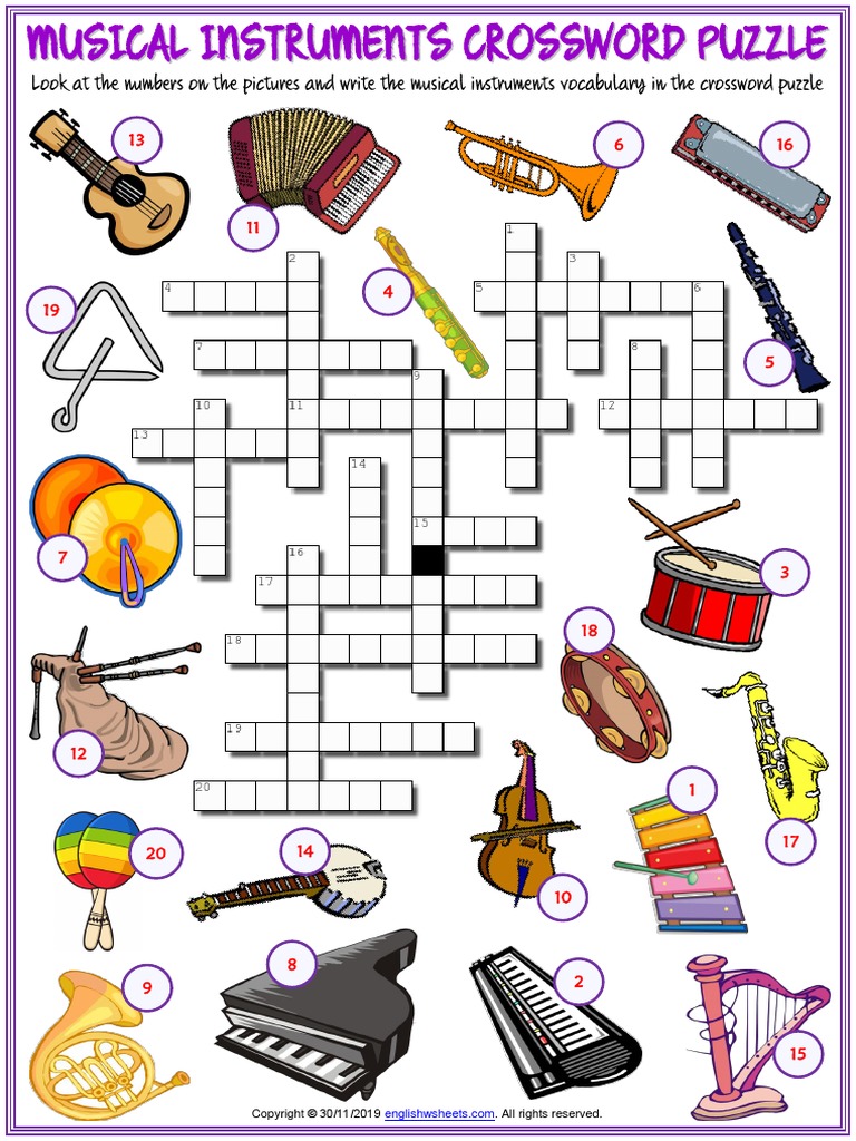 Musical Instruments Vocabulary Esl Crossword Puzzle | PDF