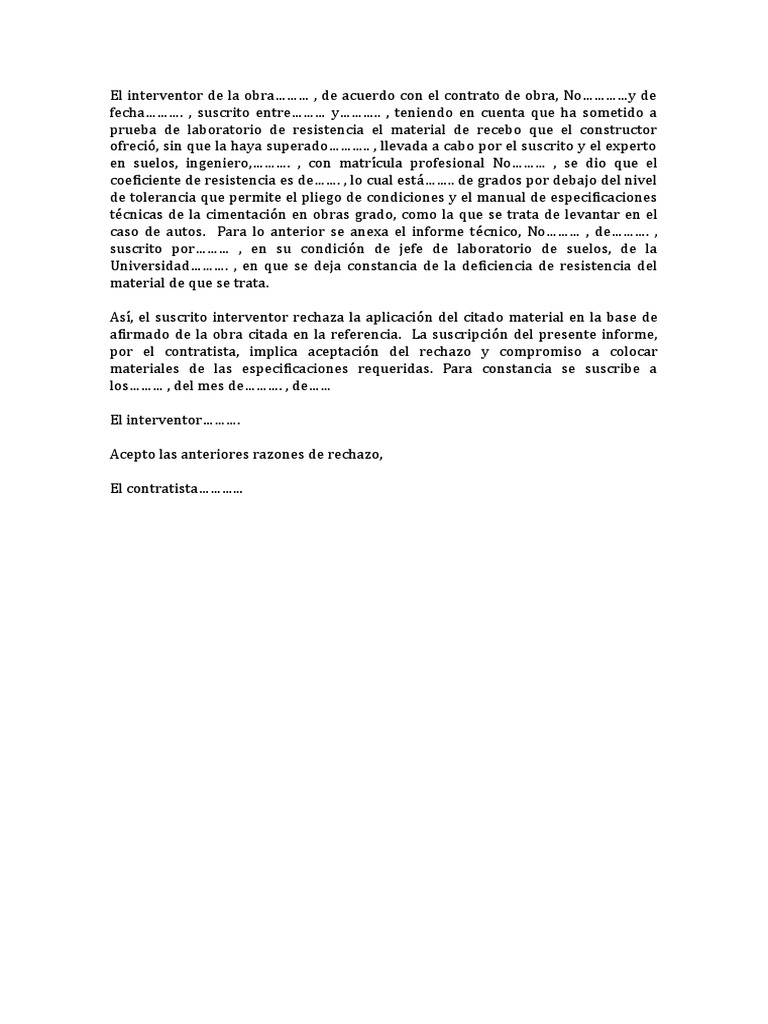 Modelo de Informe de Rechazo de Material | PDF