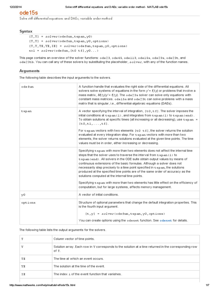 Apostila - Solve Stiff Differential Equations and DAEs Variable Order Method - MATLAB Ode15s ...