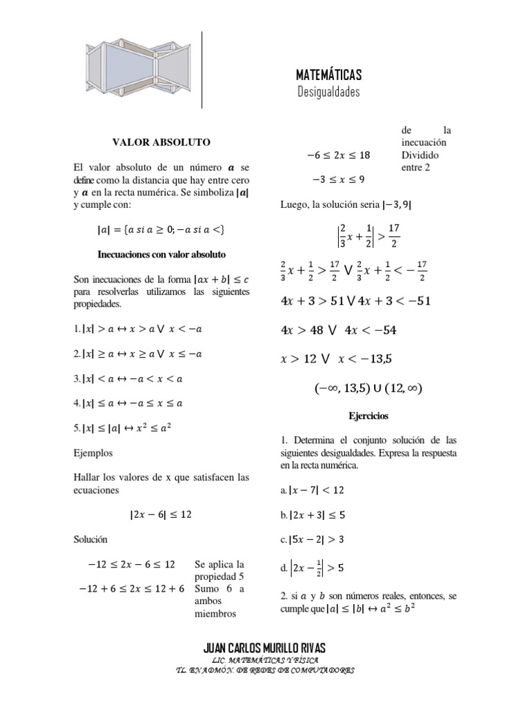 Inecuaciones Con Valor Absoluto | PDF | Desigualdad (Matemáticas) | Aritmética