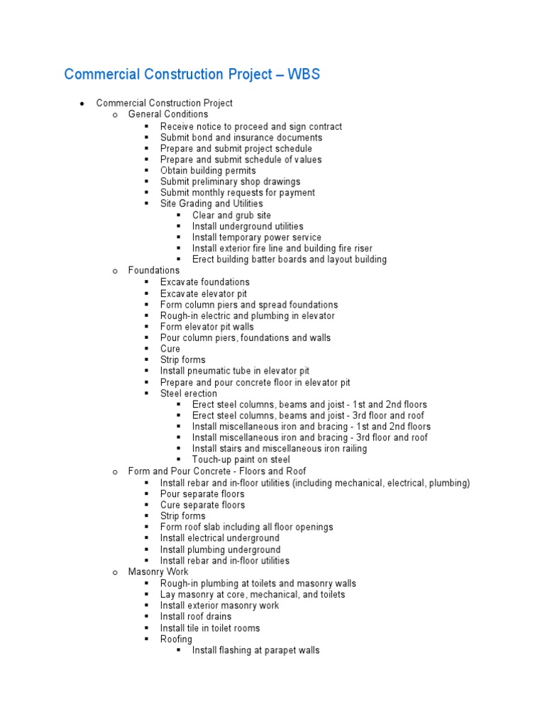 WBS-Commercial Construction Project | PDF | Wall | Ceiling