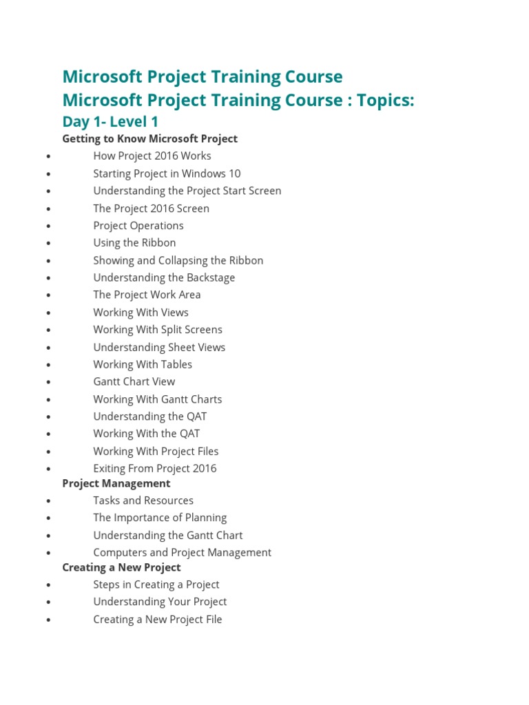 Microsoft Project Training Course | PDF | System Software | Computer ...