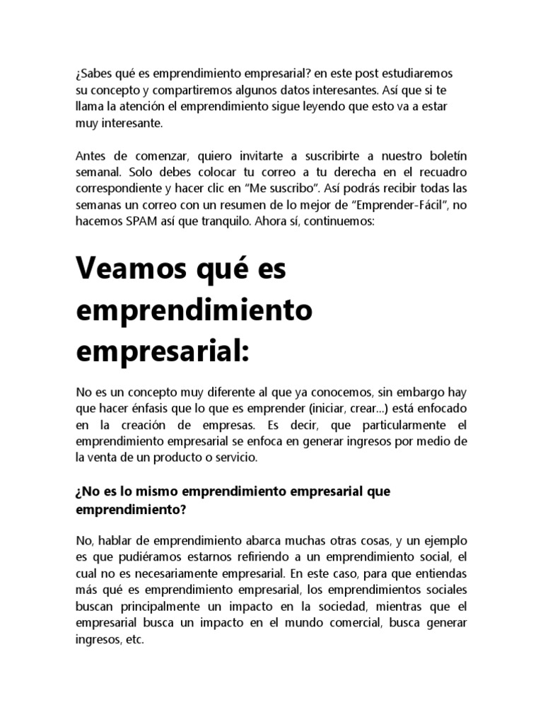 Sabes Qué Es Emprendimiento Empresarial | PDF | Negocios
