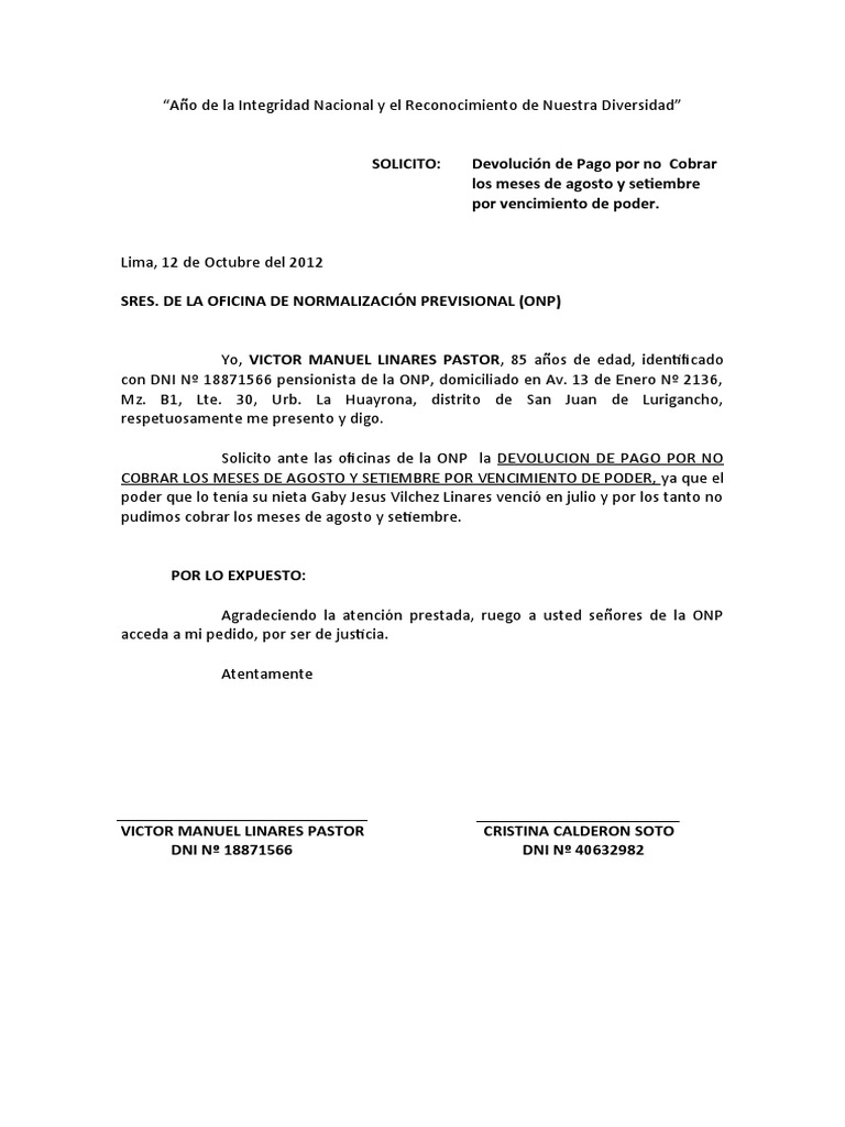 Solicito Devolucion de Dinero Onp | PDF