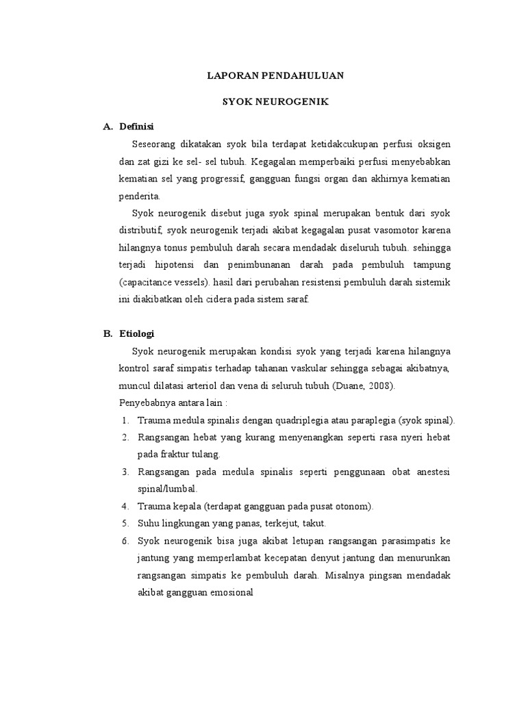 Patofisiologi dan Penanganan Syok Neurogenik | PDF