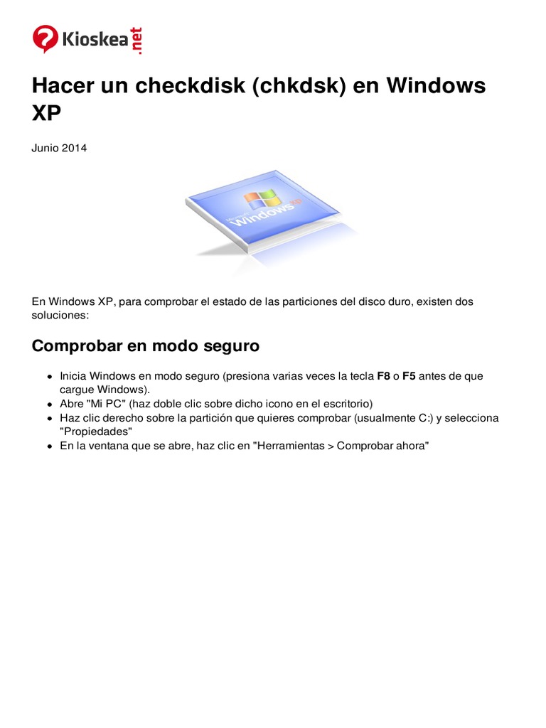 Hacer Un Checkdisk CHKDSK en Windows XP 10288 mjtgn4 | PDF