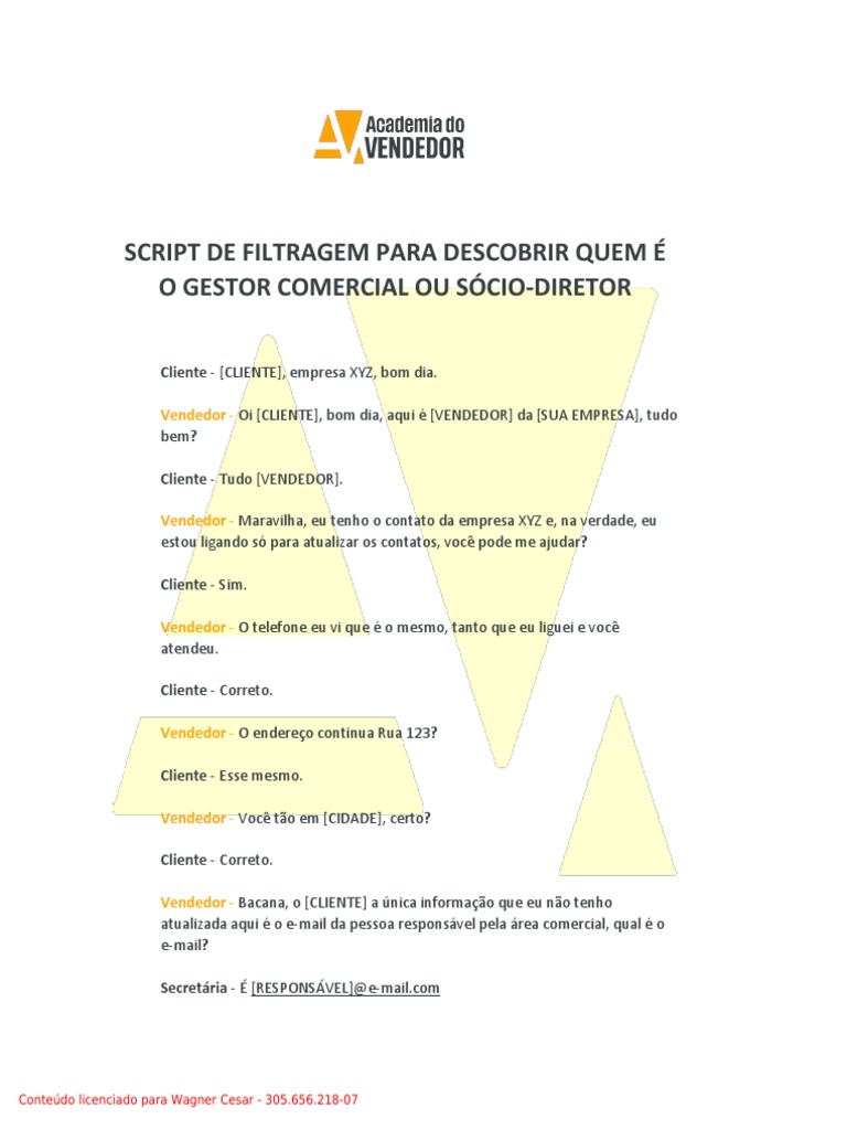 Script de Abordagem para Descobrir Quem É o Gestor Comercial | PDF | Business | Science