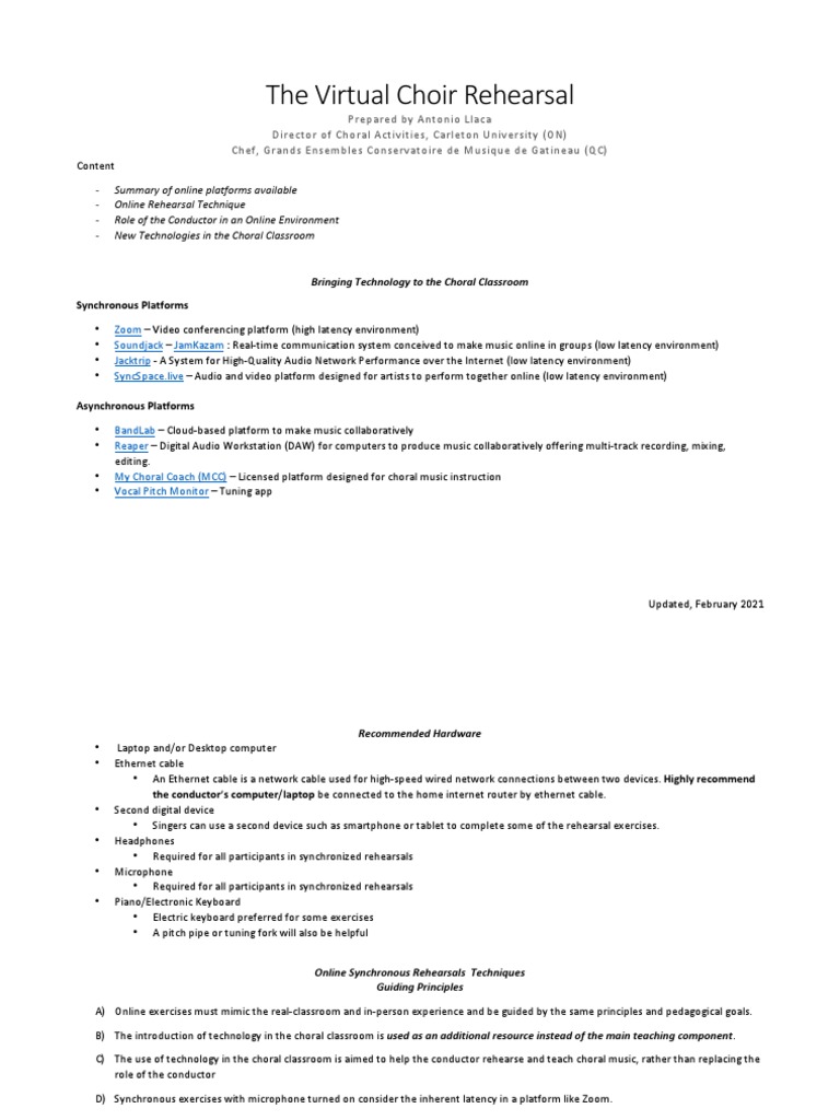 Antonio Llaca Handout - The Virtual Choir Rehearsal | PDF | Conducting ...