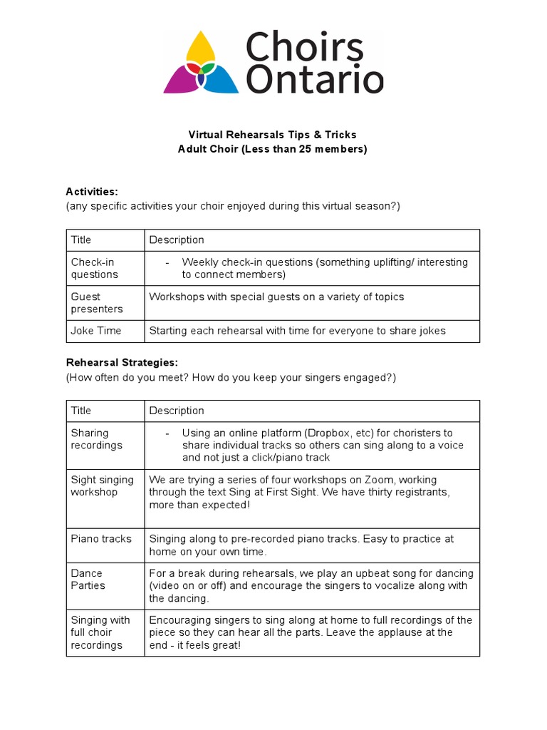 Virtual Rehearsal Tips & Tricks (Adult Choir 25) | PDF