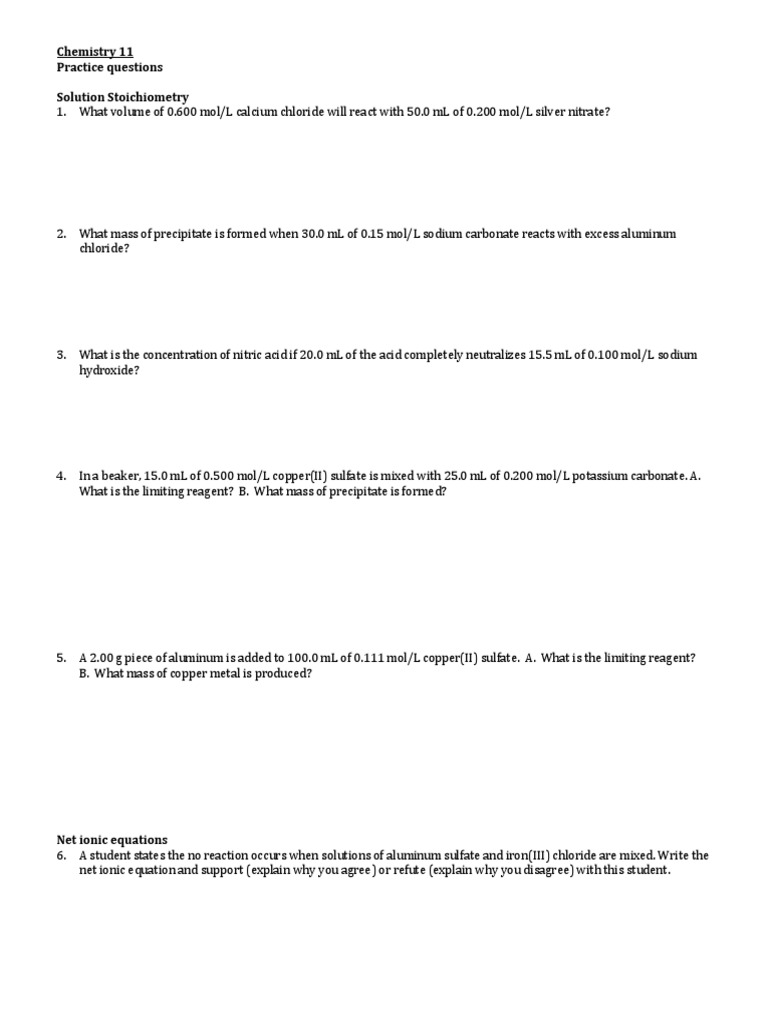 TIE, NIE, Selective Percipitation and Solution Stoichiometry Practice ...