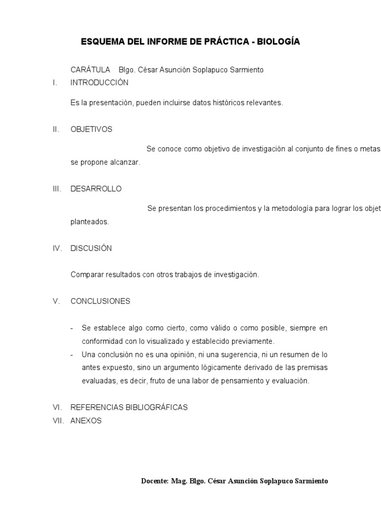 Esquema de Informe Practica - Biologia | PDF