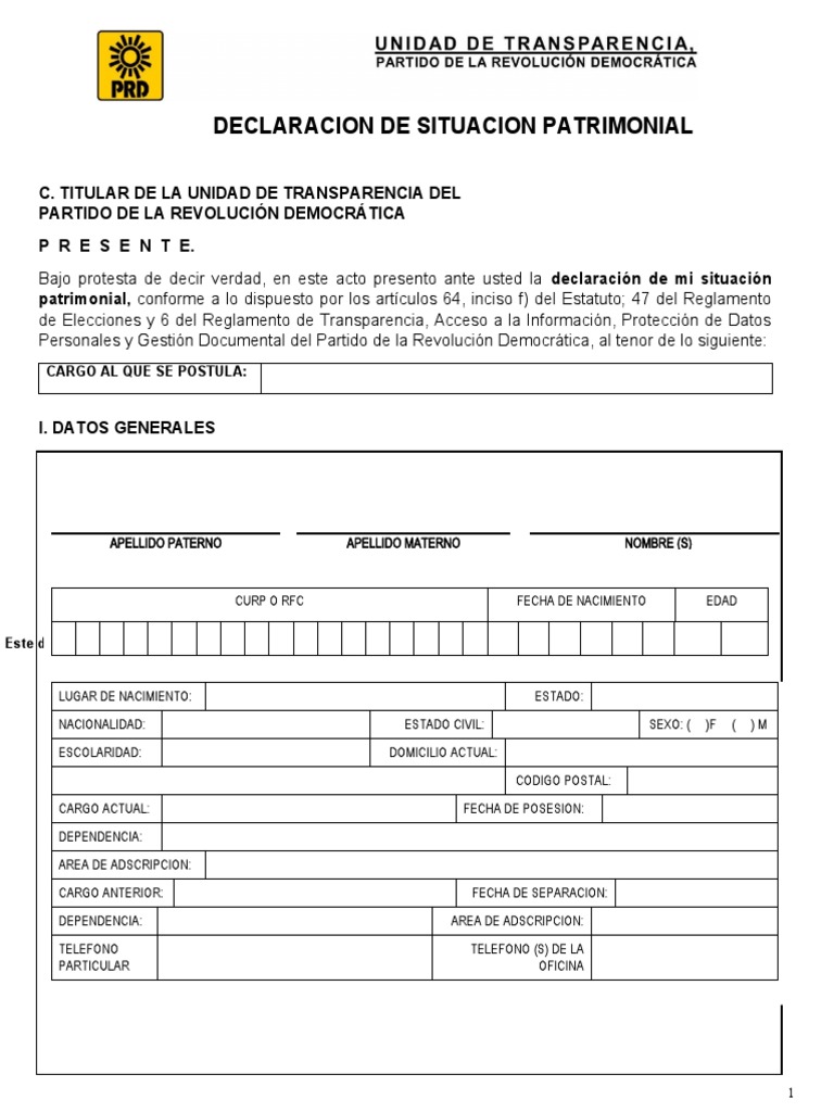 B1 Formato Declaración Patrimonial Pdf Bancos Salario