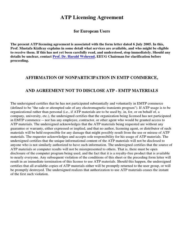 ATP Licensing Agreement: For European Users | PDF | Government ...