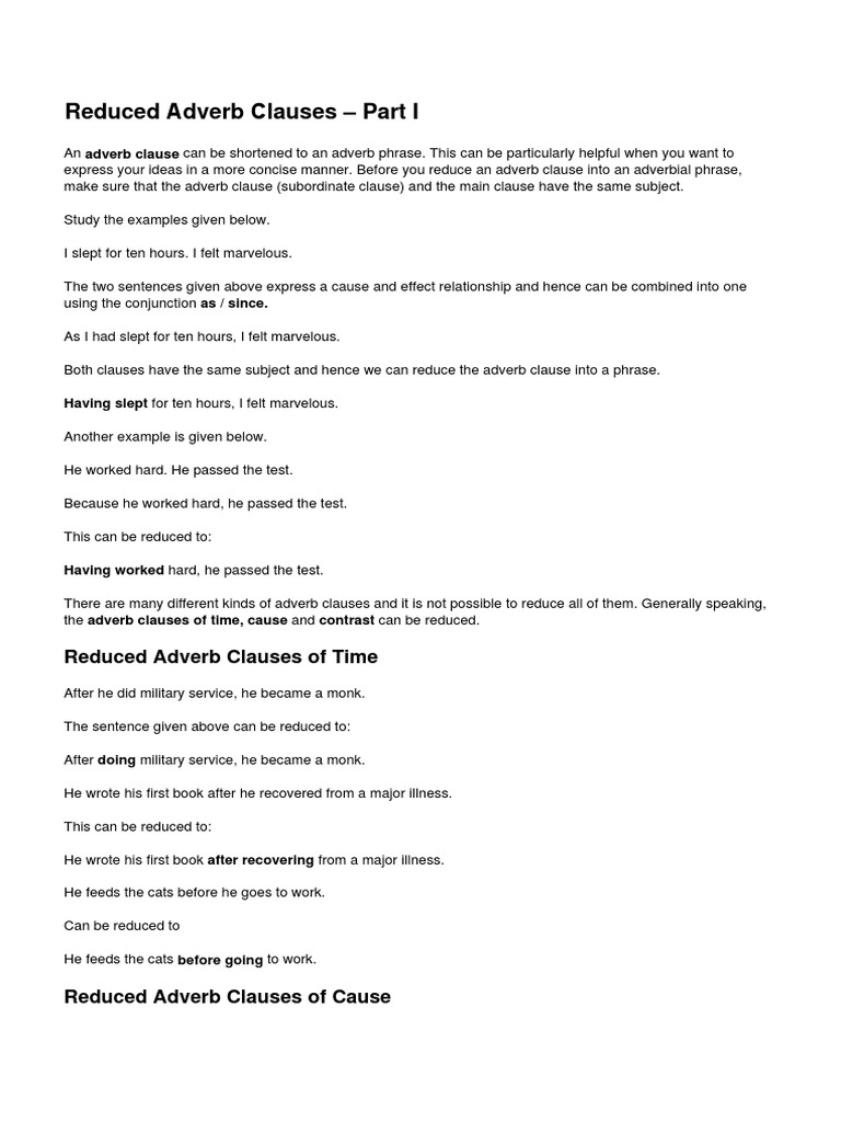 Reduced Adverb Clauses - Part I | PDF