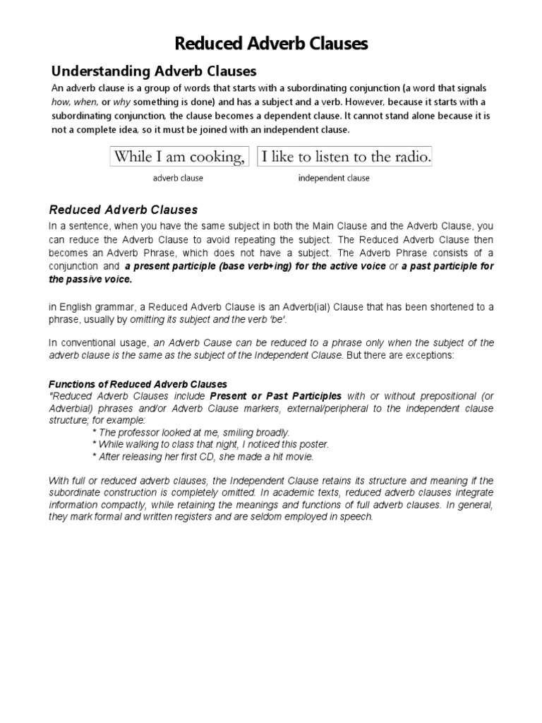 Reduced Adverb Clauses | PDF | Adverb | Subject (Grammar)