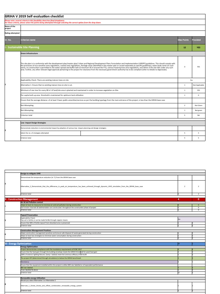 GRIHA V2019 Feasibility Checklist | PDF | Life Cycle Assessment ...