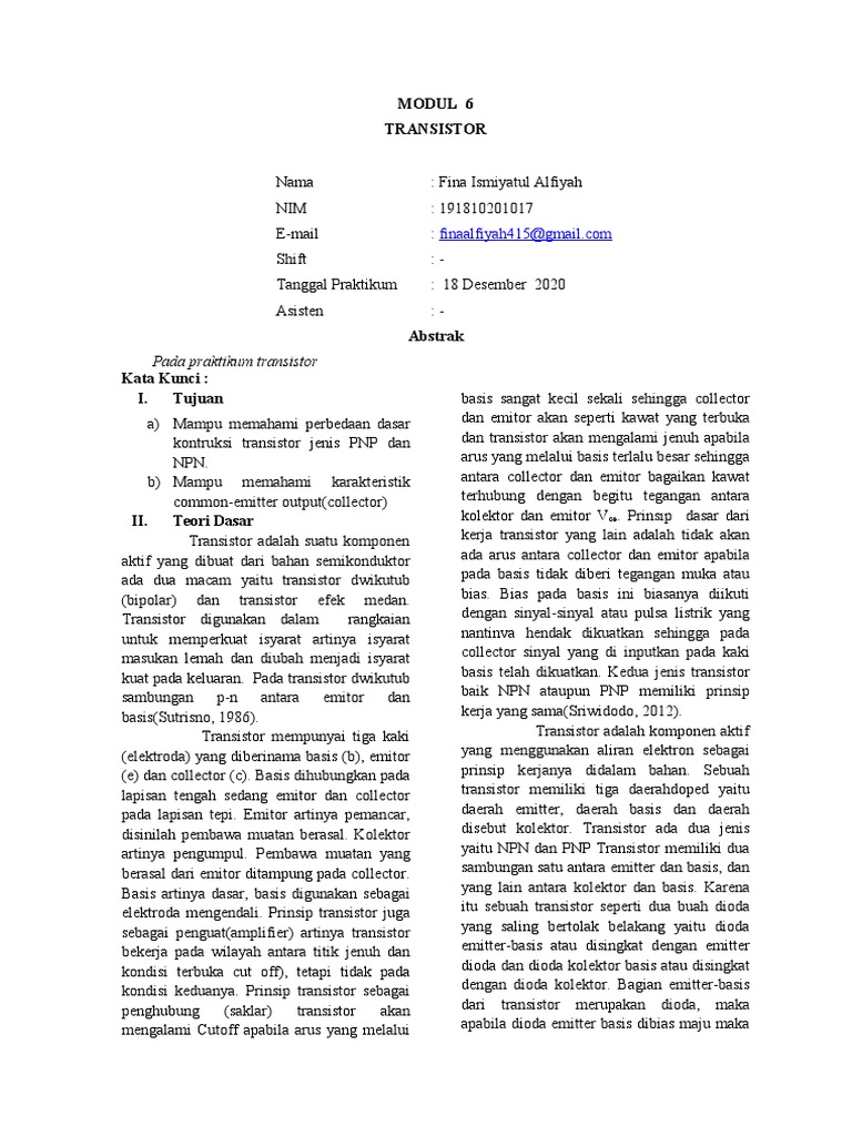 MODUL 6 Transistor | PDF | Metode & Bahan Ajar | Sains & Matematika