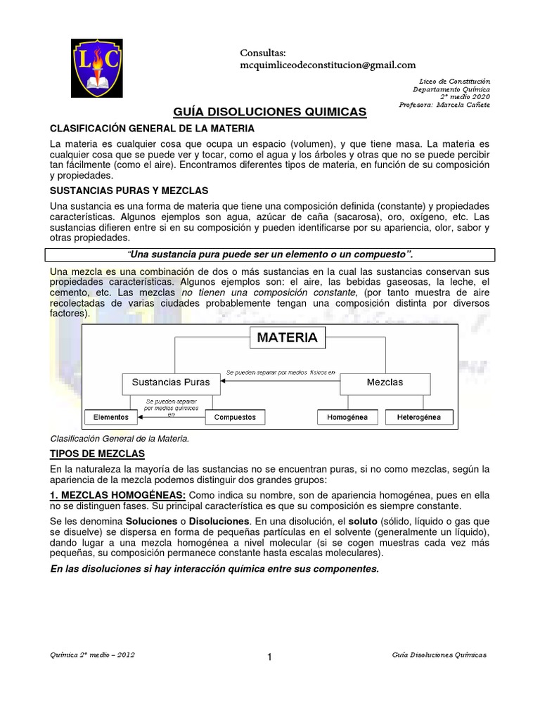 Guia N°2 Disoluciones Quimicas 2°medio | PDF | Emulsión | Coloide