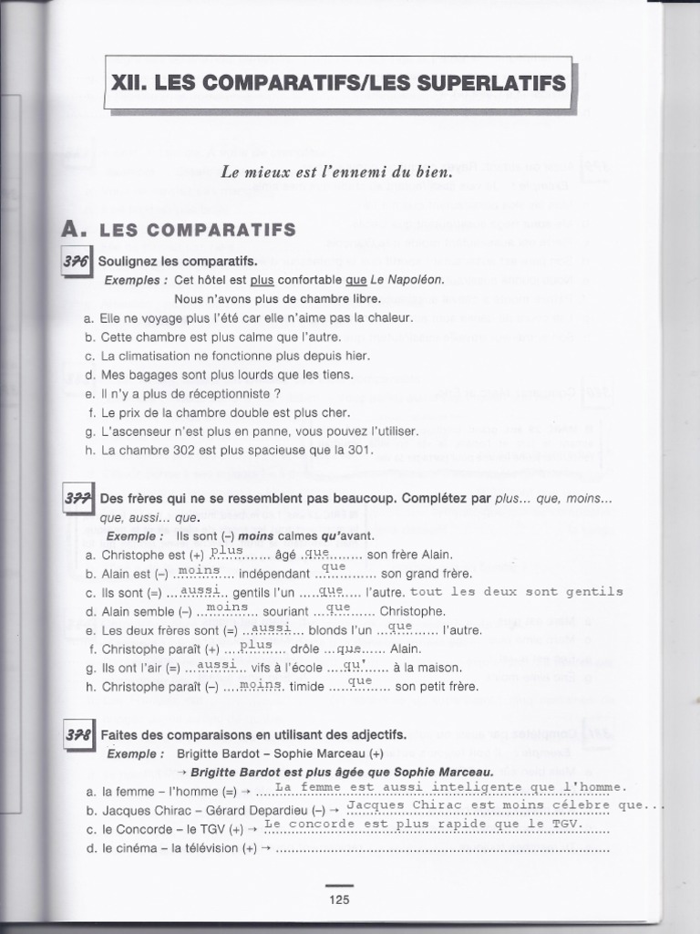 Exercices sur le comparatif et superlatif | PDF
