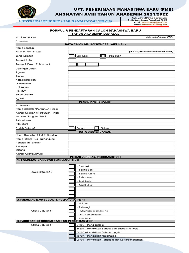 Formulir PMB 2020-2021 | PDF