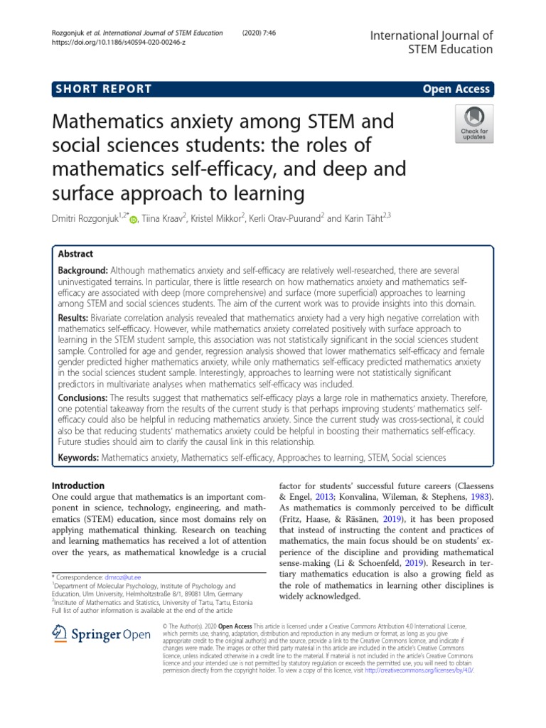 Mathematics Anxiety Among STEM and Social Sciences Students: The Roles ...