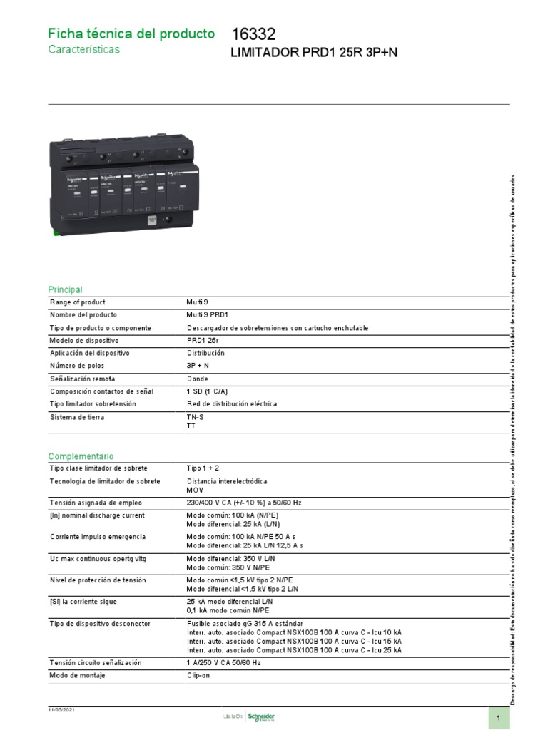 Limitador Sobretensiones Multi 9 PRD1 | PDF | Residuos | Electricidad