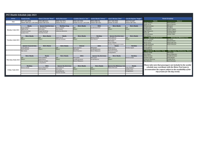 PCC Shuttle Schedule July 2021 | PDF | Metro Manila | Philippines