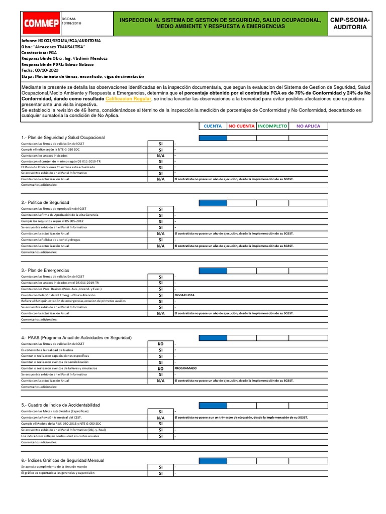 Inspección Al Sistema de Gestión de Seguridad - FGA | PDF | Ciencias de ...