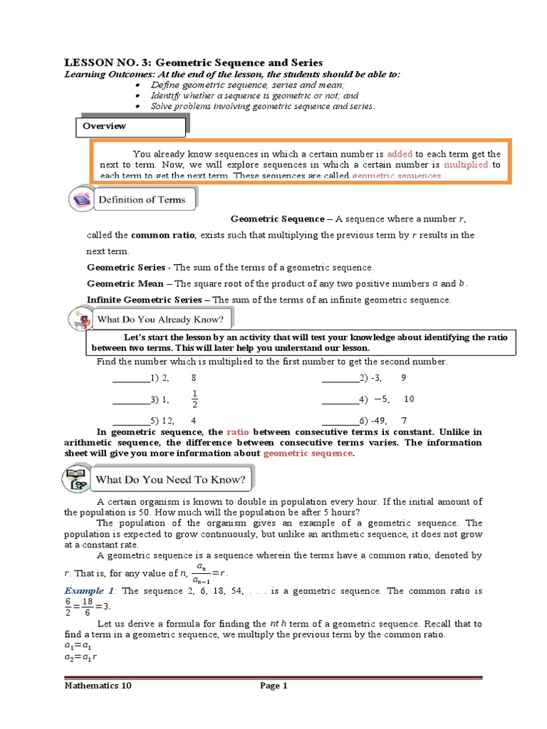 Mathematics-Grade 10-Quarter 1 - Week 3 Final | PDF | Numbers | Sequence