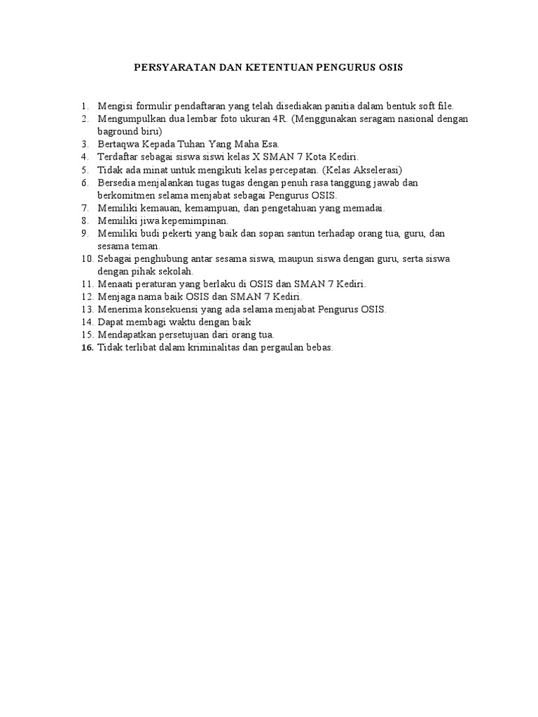 Persyaratan Dan Ketentuan Pengurus Osis | PDF | Kesehatan Holistik