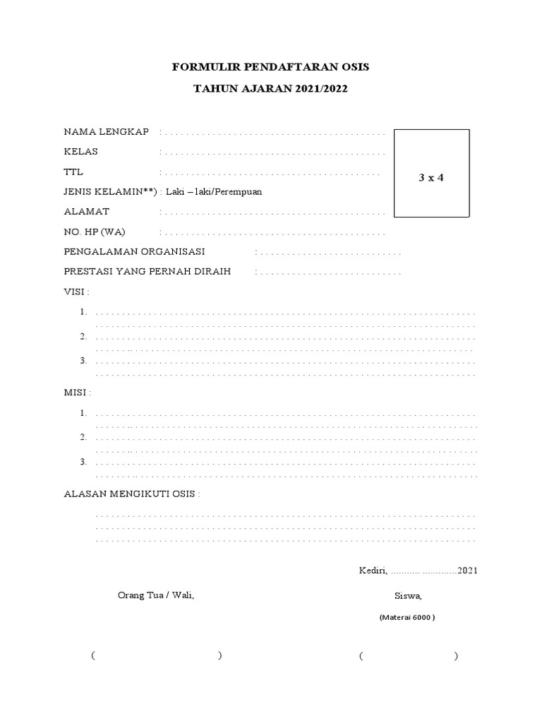 Formulir Pendaftaran OSIS | PDF