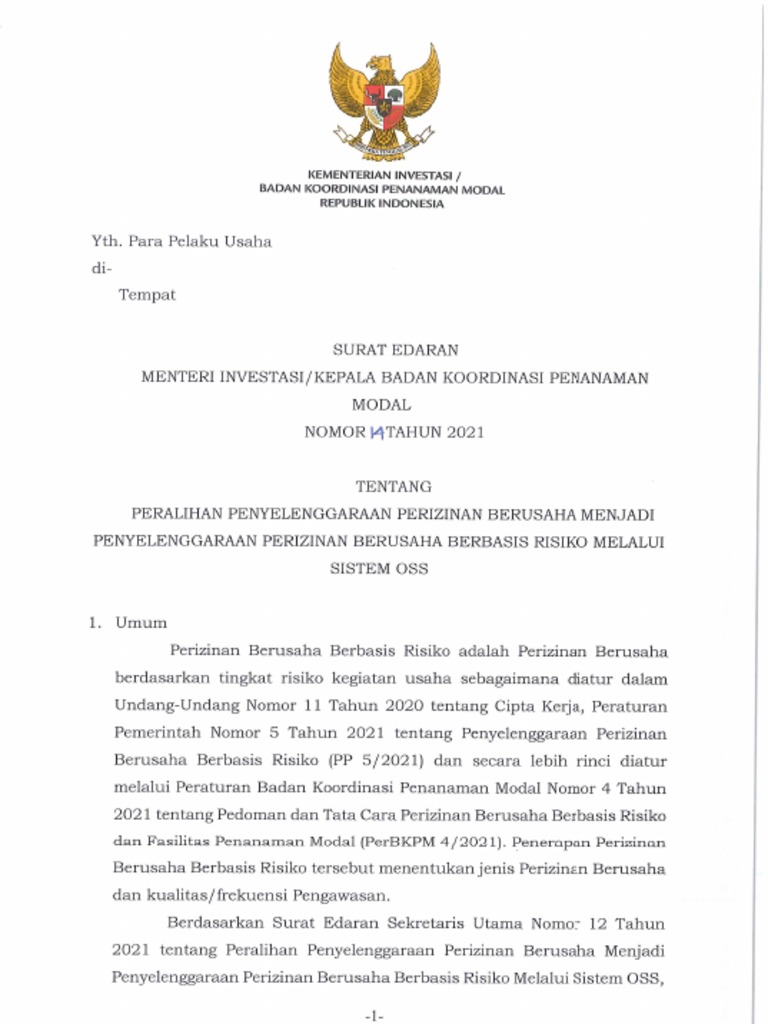 Surat Edaran OSS | PDF