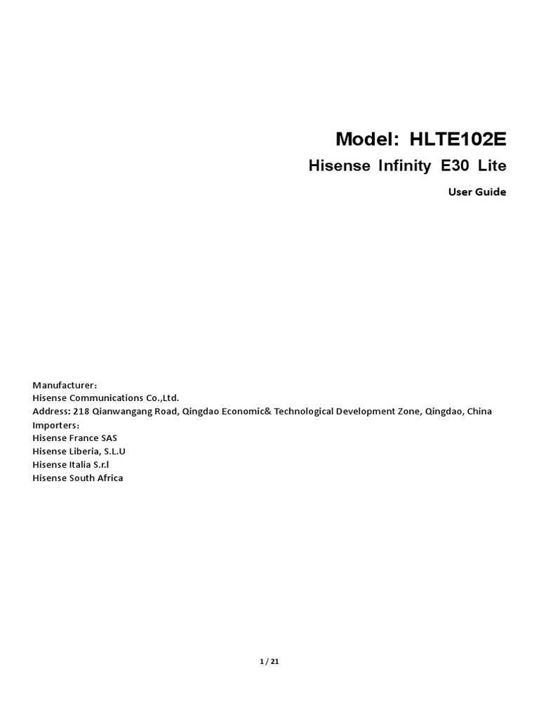 Model: HLTE102E: Hisense Infinity E30 Lite | PDF | Computer Network | Gmail