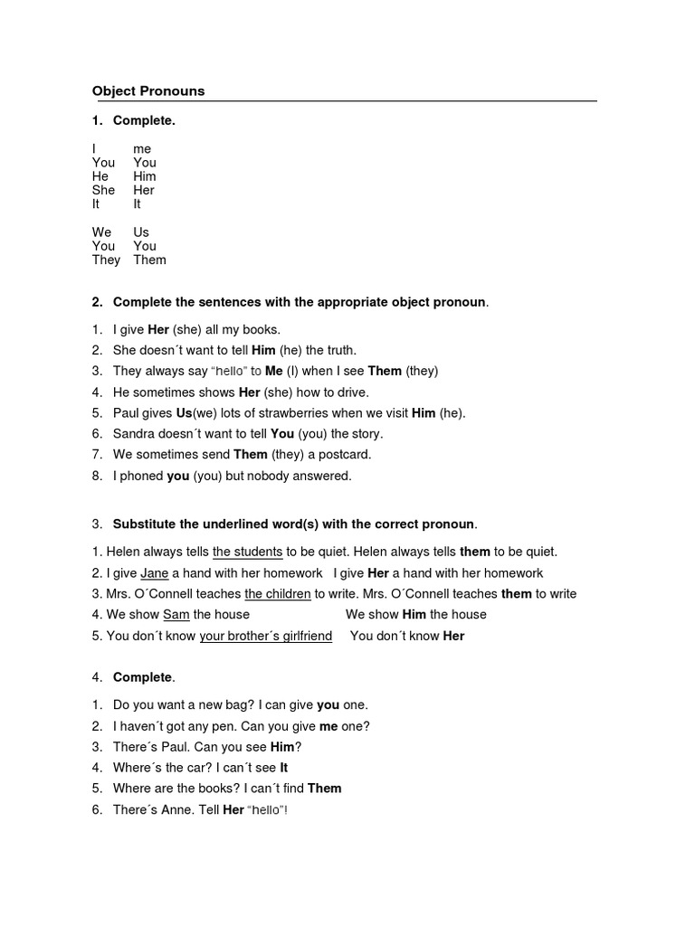 Objective Pronouns Practice Exercises | PDF