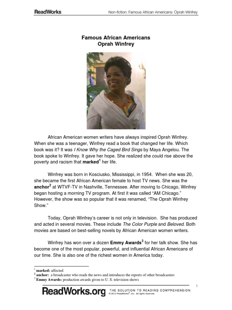 Famous African Americans Oprah Winfrey | PDF | Oprah Winfrey | Maya Angelou